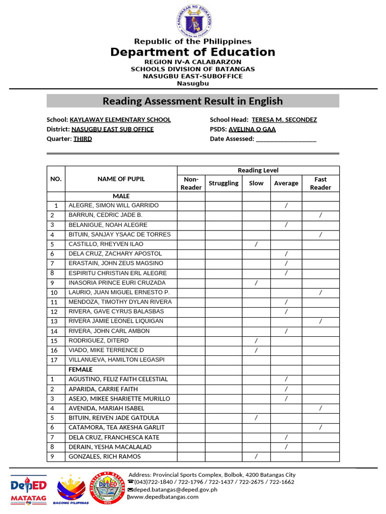 SECOND-Reading-Assessment-Tool- | PDF | Learning Methods | Learning