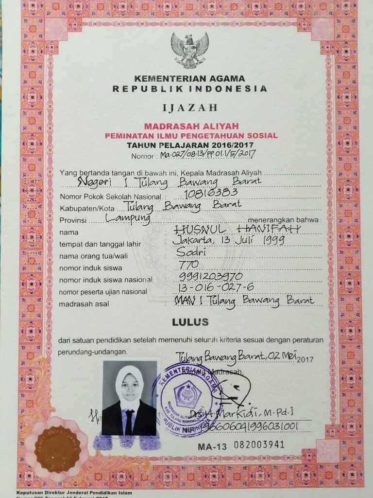 HUSNUL HANIFAH_IJAZAH MA | PDF