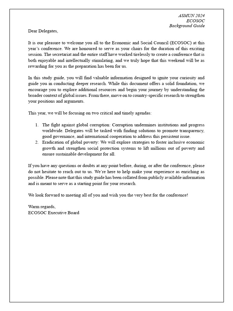 Background Guide (Ecosoc) (Asmun) | PDF | Poverty | Poverty & Homelessness