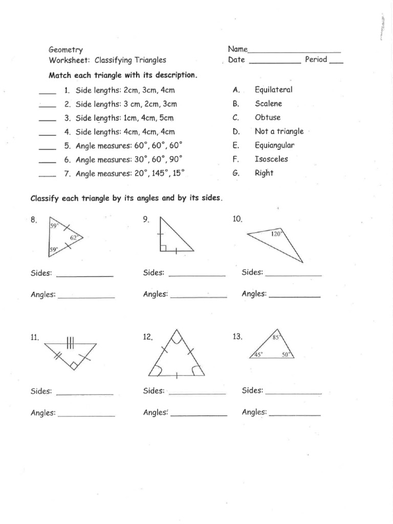 Classifying Triangles Classwork | PDF