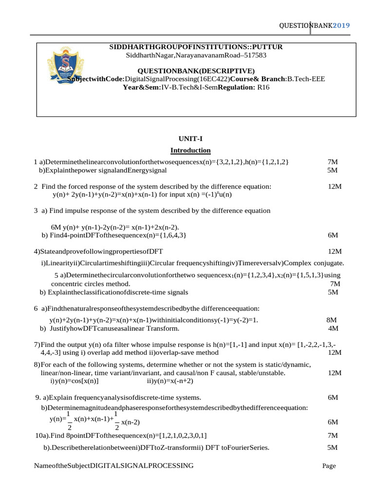 16EC422-Digital Signal Processing | PDF | Signal Processing | Electrical Engineering