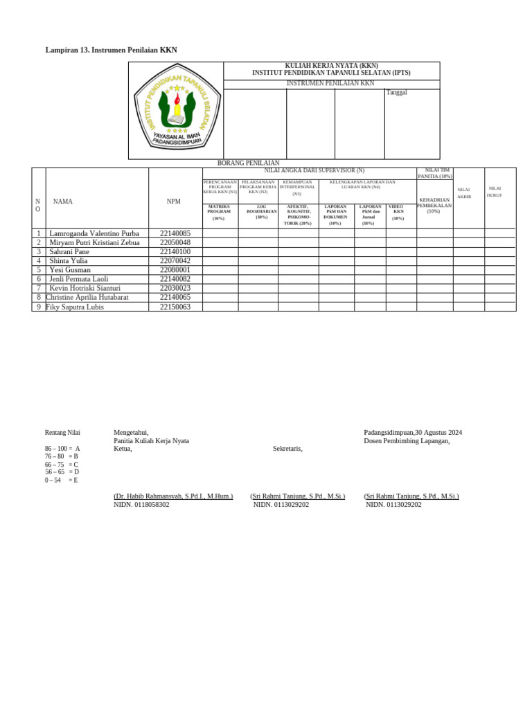 Instrumen Penilaian KKN | PDF