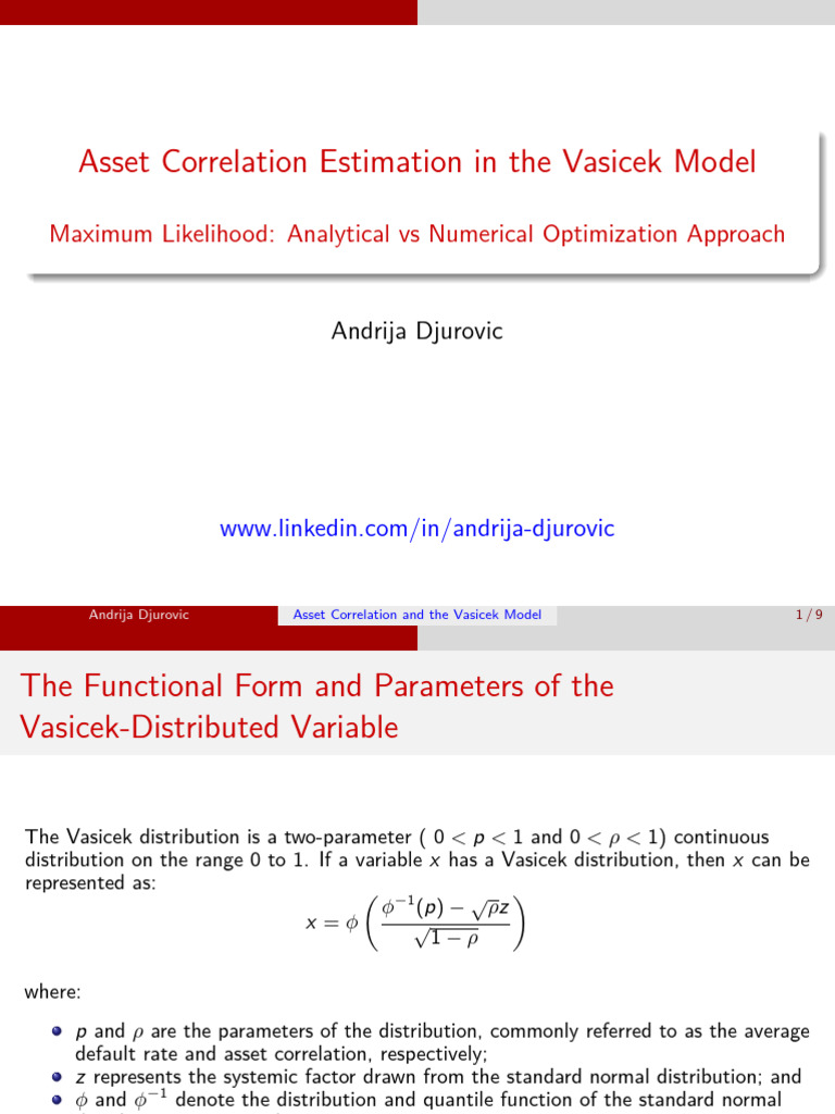 Asset Correlation Estimation In The Vasicek Model Pdf Estimation Theory Applied Statistics