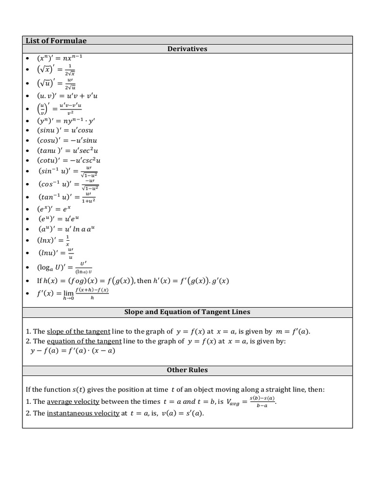AY2425-T1-EoT-Formula Sheet-MAT71 | PDF