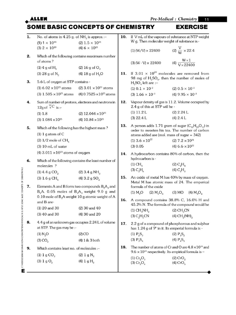 Mole Concept Allen | PDF