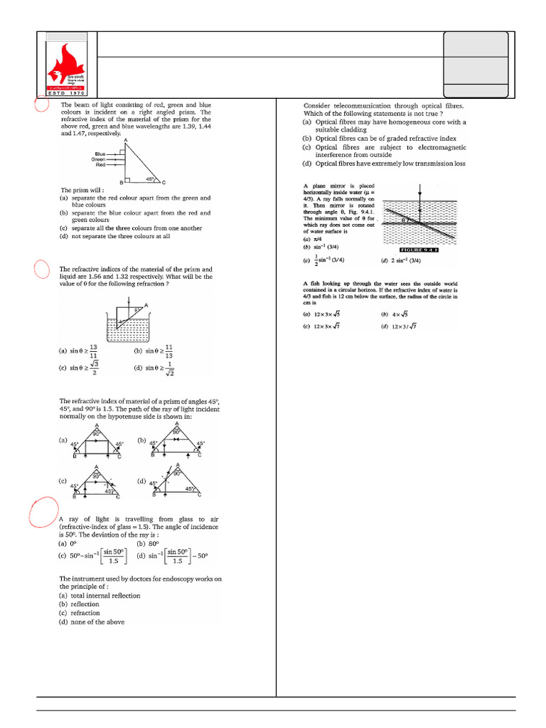 18 To 22 Ray Optics MPQ File | PDF | Motion (Physics) | Scientific ...