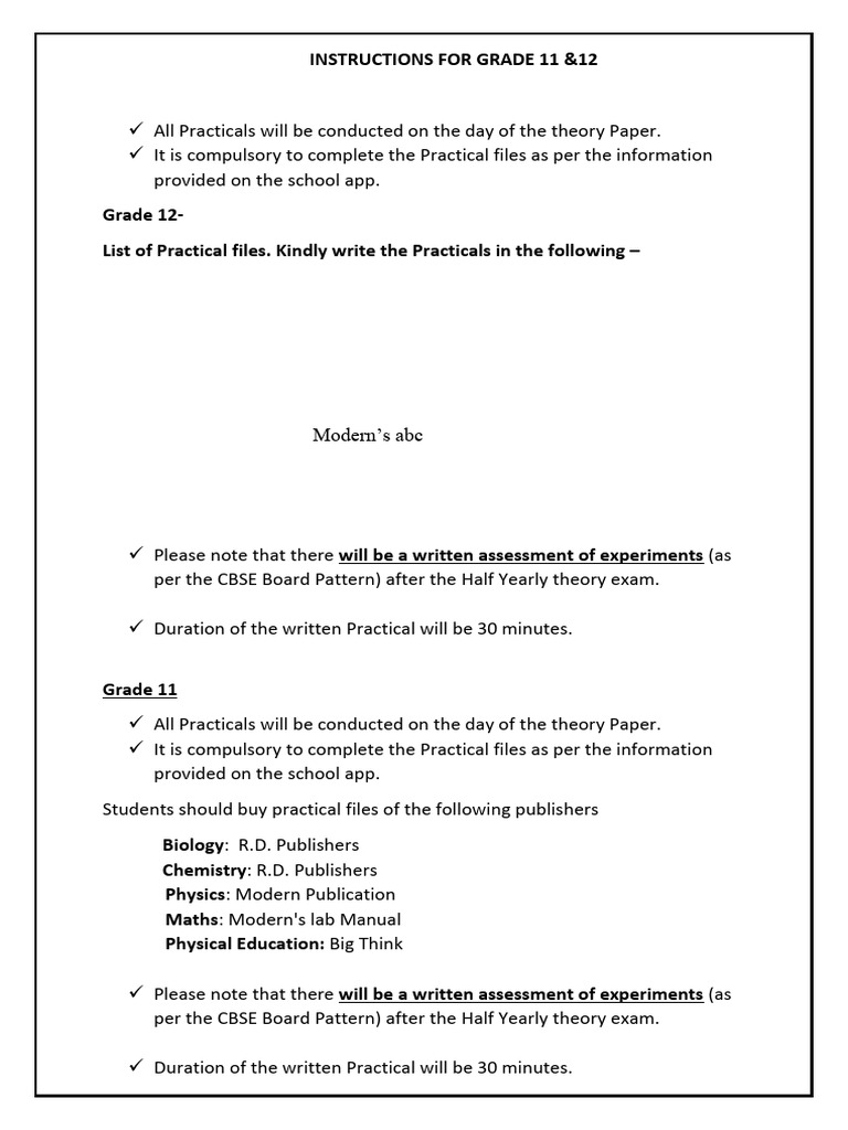 Instructions For Grade 12&11 (Half Yearly Exam) | PDF