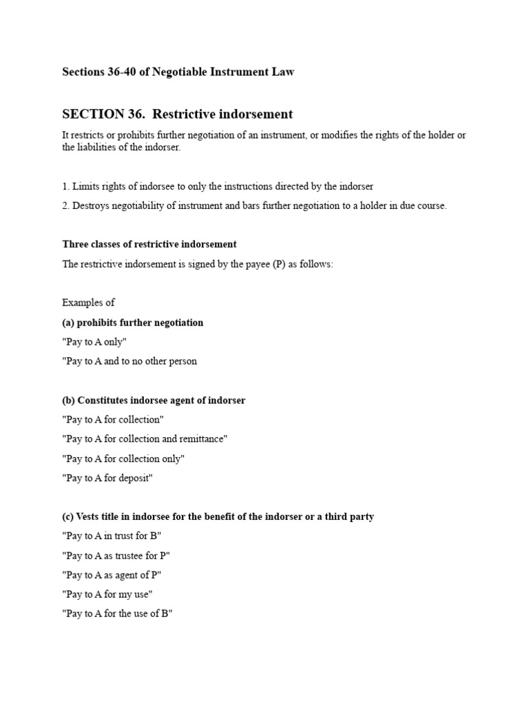 SECTION-36-40-NEGO | PDF | Negotiable Instrument | Private Law