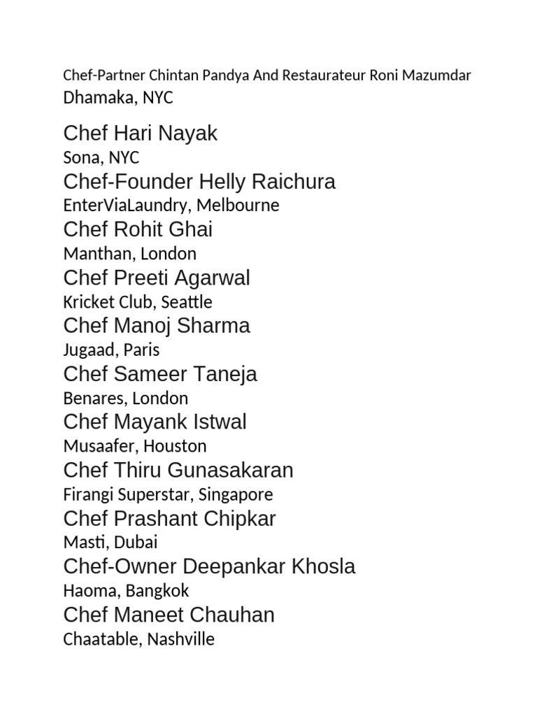 Notable Chefs and Their Restaurants Worldwide | PDF