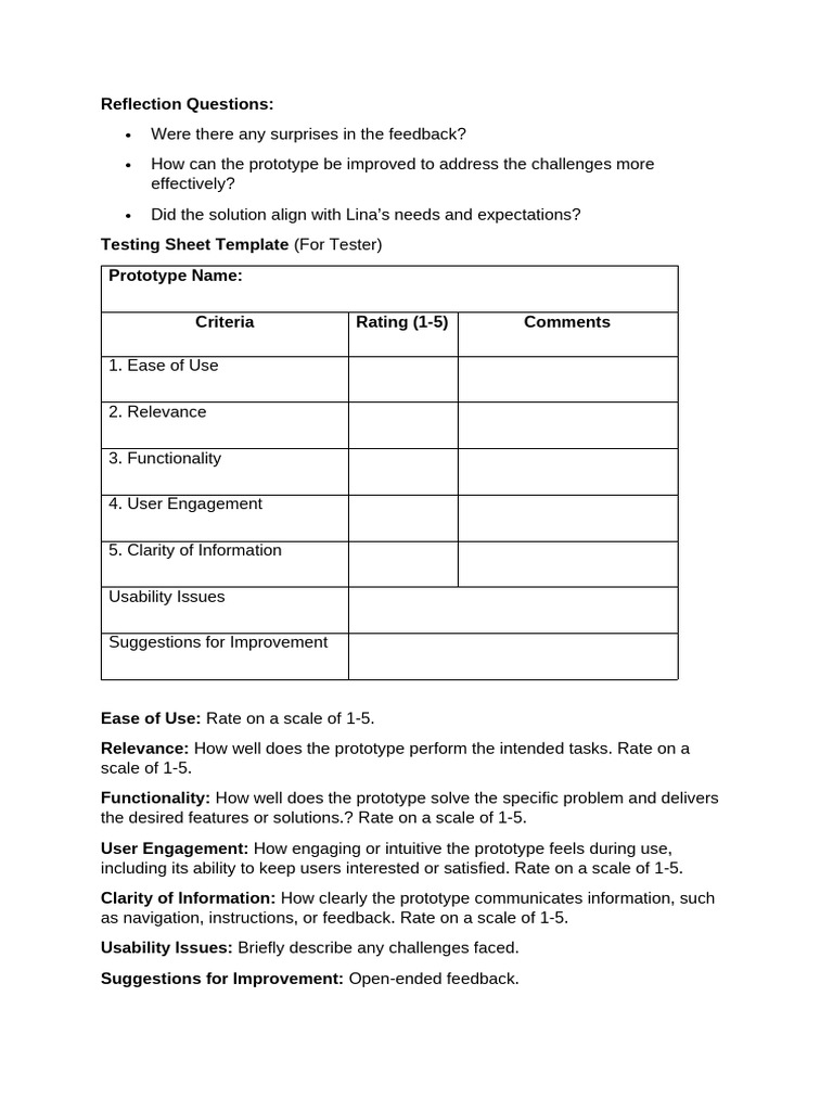 Testing A Prototype and Rubrics GP 1 | PDF