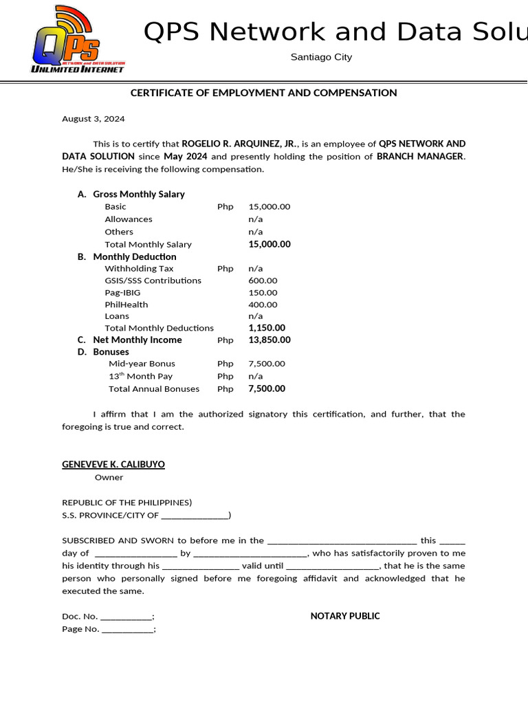 Employment and Compensation Certificates | PDF | Salary | Tax Deduction