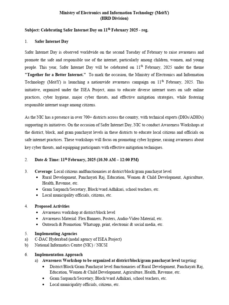 Safer Internet Day_Plan Document_NIC_V.2 (30.1.2025) | PDF