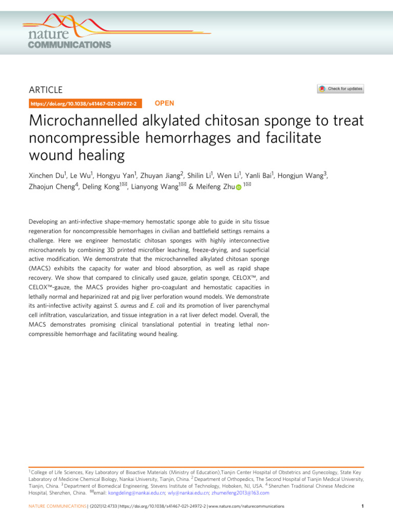 Microchannelled Alkylated Chitosan Sponge | PDF | Hemostasis | Porosity