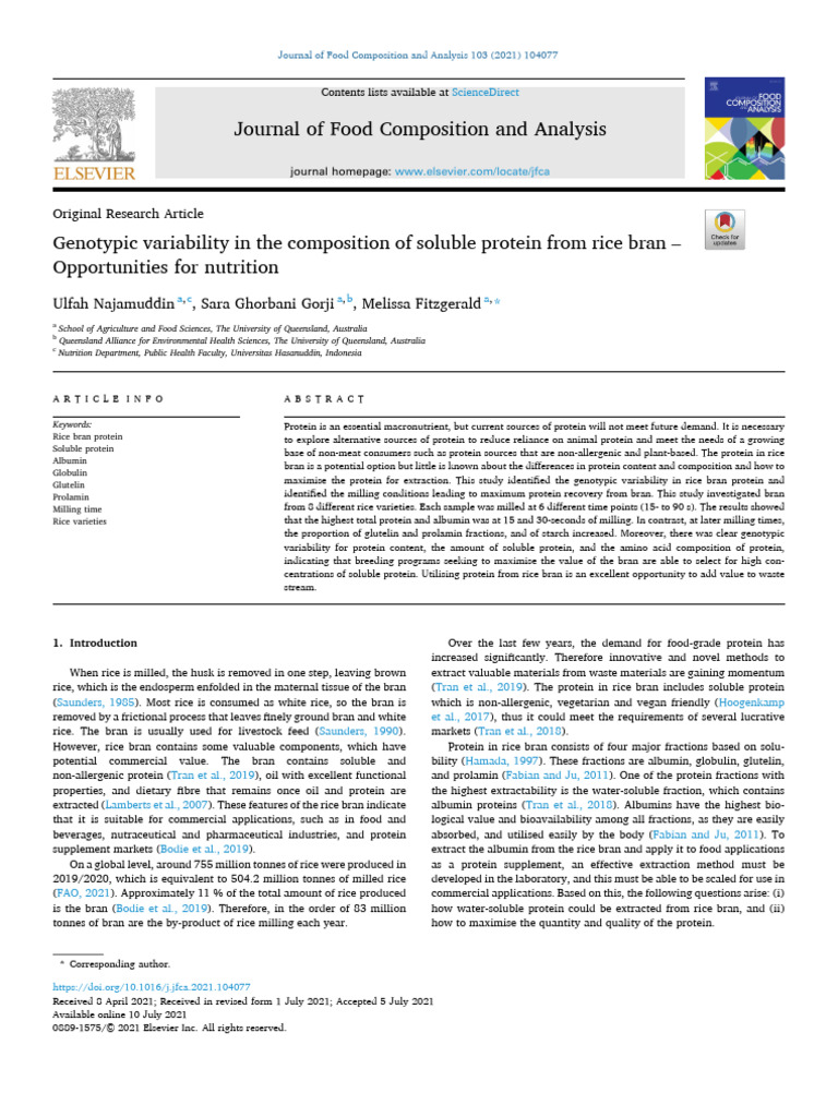 Genotypic Variability in The Composition of Soluble Protein From Rice ...