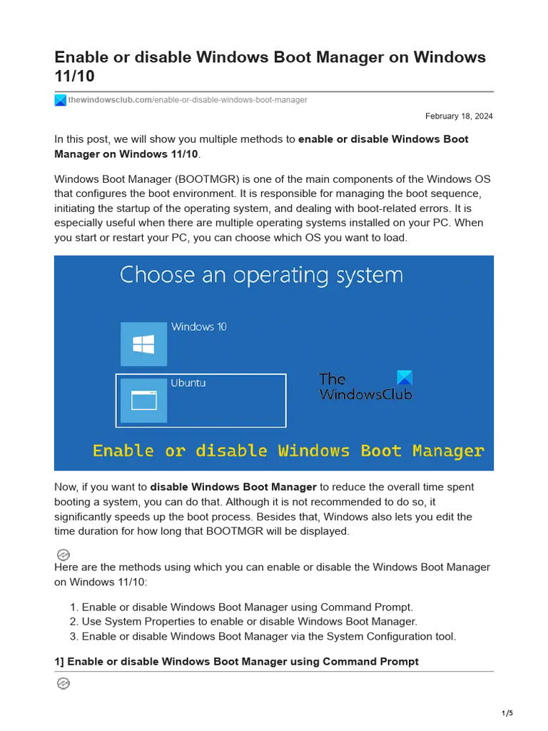 thewindowsclub.com-Enable or disable Windows Boot Manager on Windows 1110 | PDF | Command Line ...