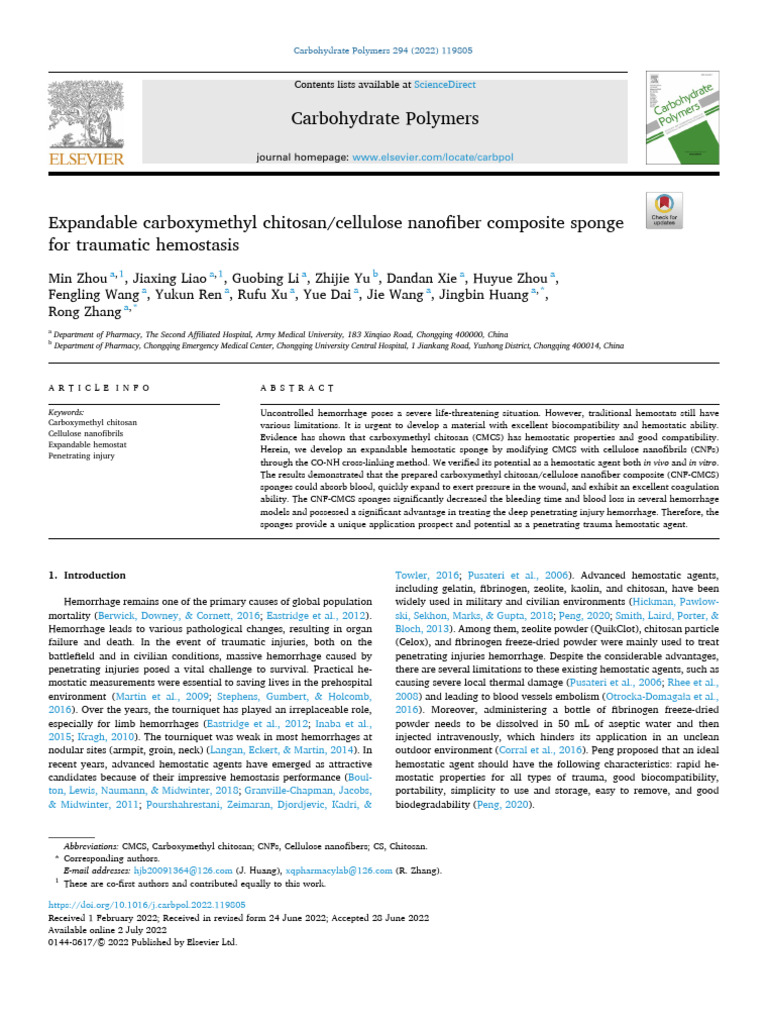 Expandable Carboxymethyl Chitosan-Cellulose Nanofiber Composite Sponge ...
