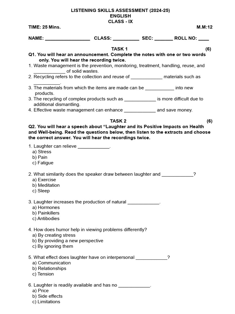 Listening Skills Assessment | PDF
