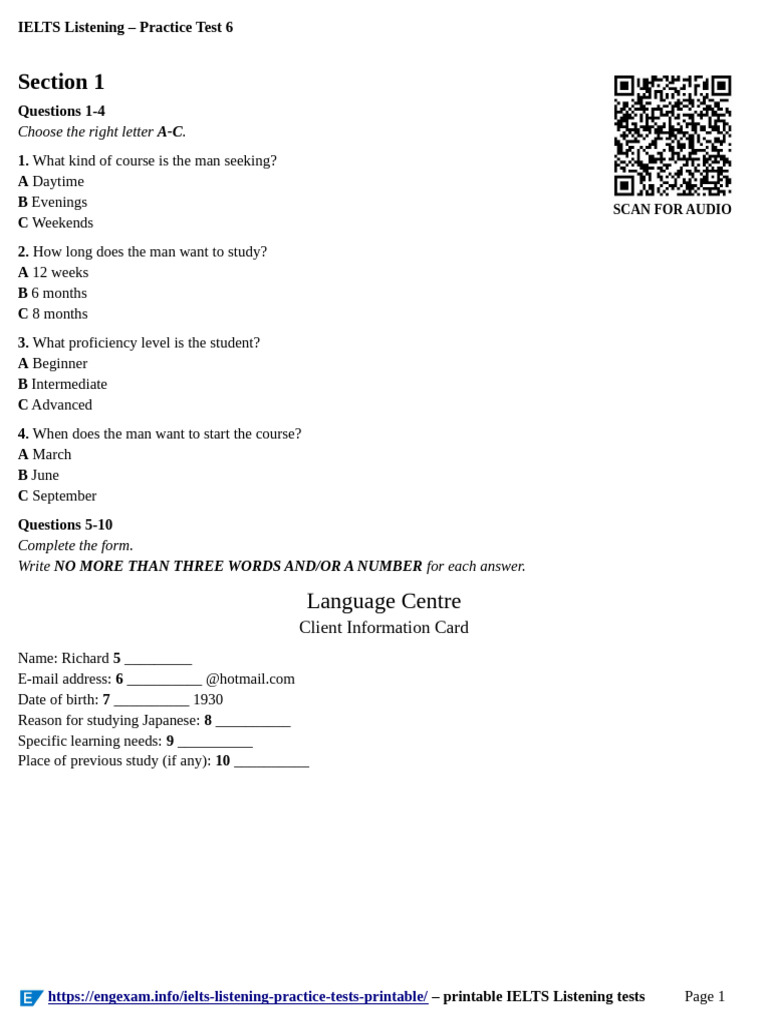 IELTS Listening Practice Test 6 | PDF | Herding Dogs | Memory