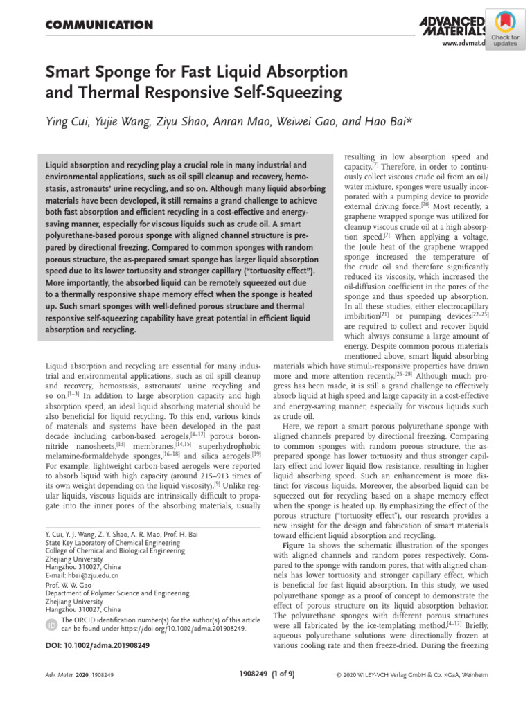 Smart Sponge For Fast Liquid Absorption | PDF | Liquids | Porosity
