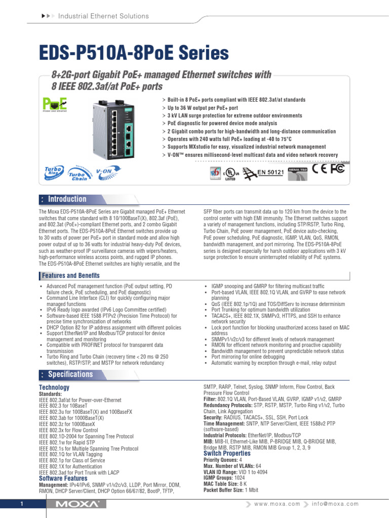 EDS P510A 8PoE - Series | PDF | Computer Network | Network Switch