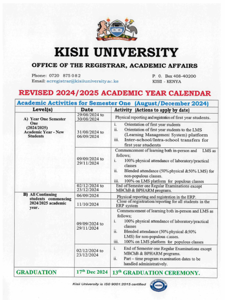 Communique On Revised Academic Calendar Year 2024-2025 | PDF