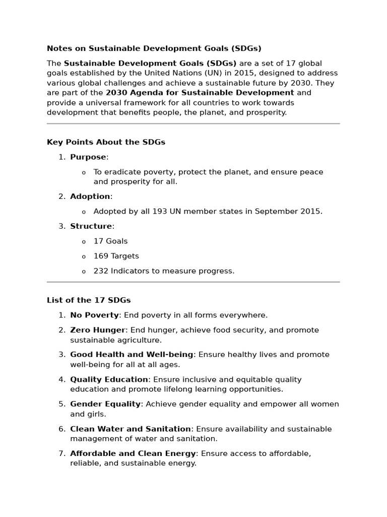 Notes On Sustainable Development Goals | PDF | Sustainability | Economies
