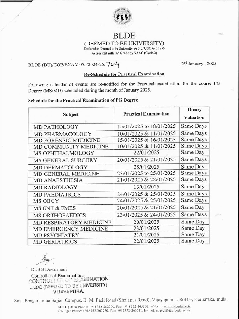 PG Degree Practical Time Table Jan 2025 | PDF