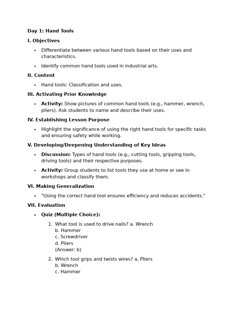 Grade 7 Industrial Arts WEEK 3 DLL | PDF | Tools | Drill