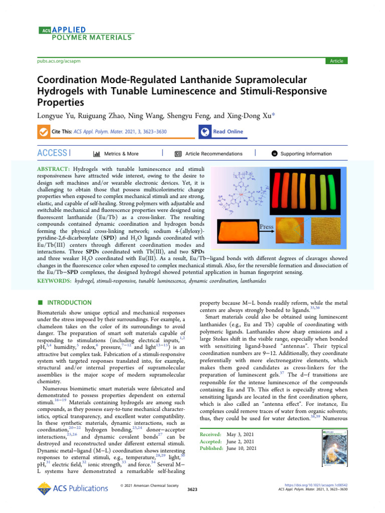 Coordination Mode-Regulated Lanthanide Supramolecular Hydrogels With ...