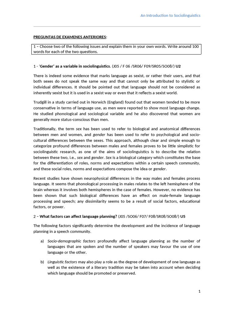 PREGUNTAS DE EXAMEN SOCIOLINGUISTICA | PDF | Multilingualism | English Language