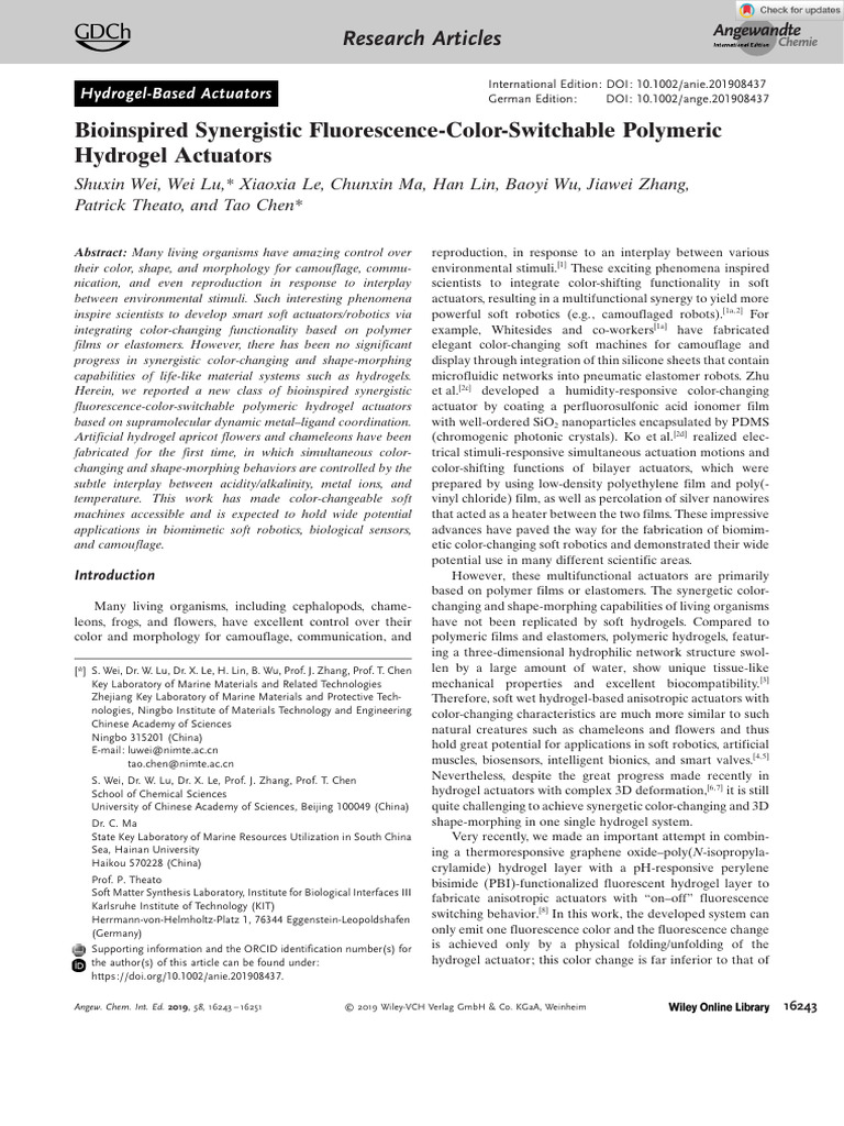 Bioinspired Synergistic Fluorescence-Color-Switchable PolymericHydrogel ...