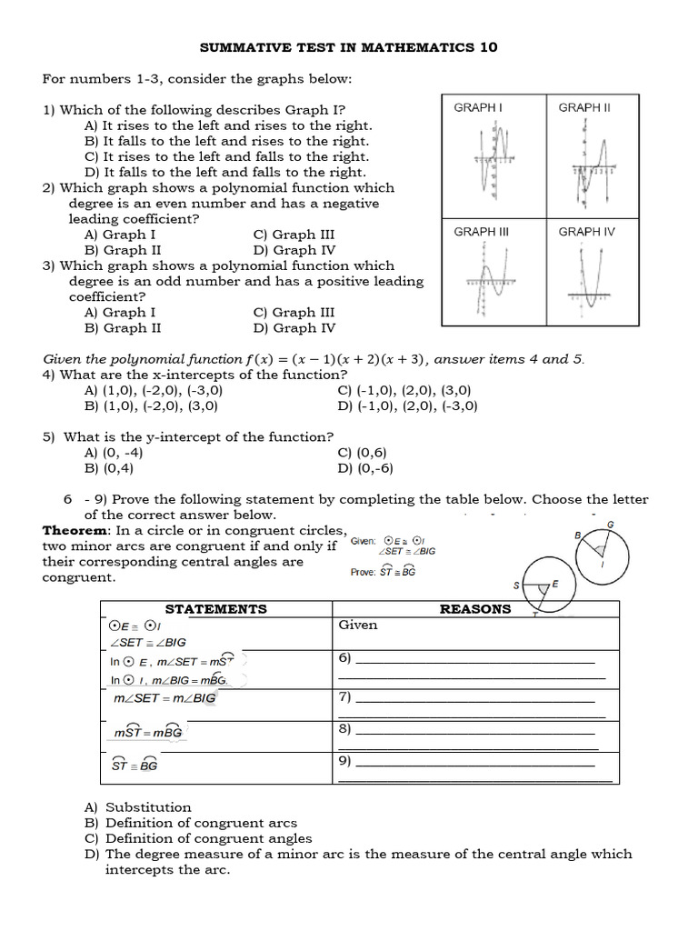 Math 10 3rd Quarter Review Test | PDF | Circle | Trigonometric Functions