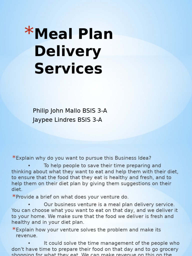 Meal Plan Delivery Services - Philip John Mallo and Jaypee Lindres BSIS ...