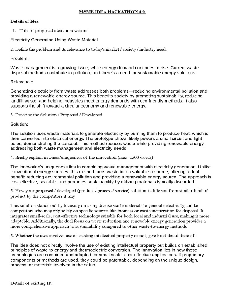 MSME - Project Proposal Template (S.P.Liviya) | PDF | Waste Management ...