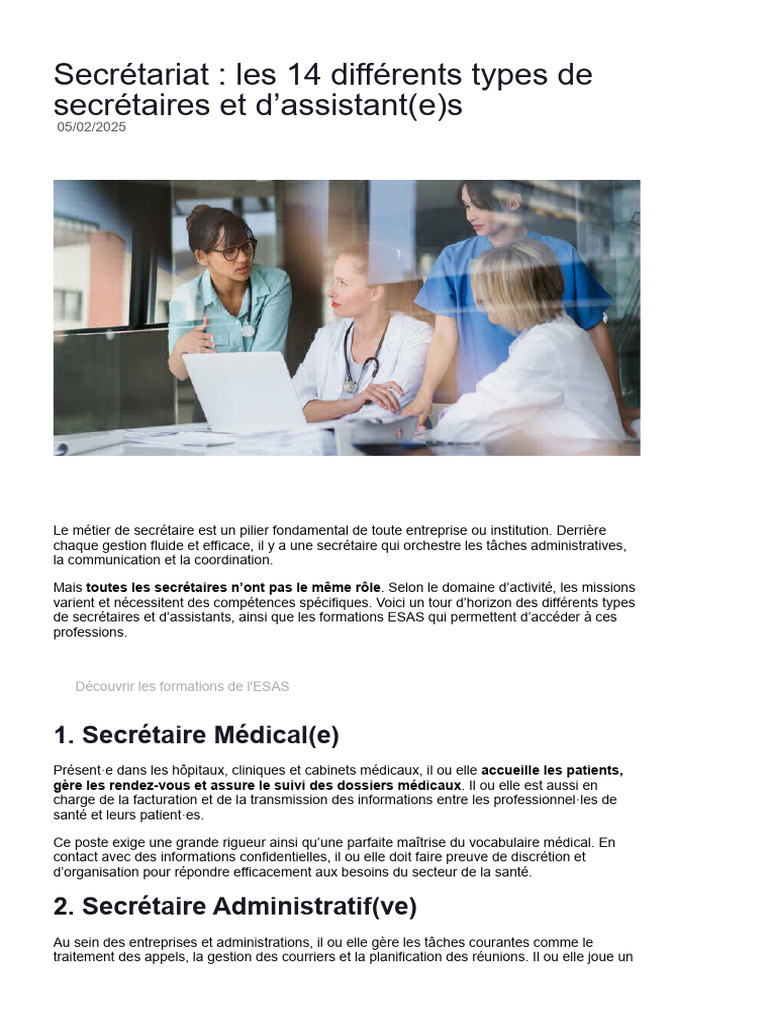Types de secrétaires et assistantes | PDF | Secrétaire | Gestion des ...