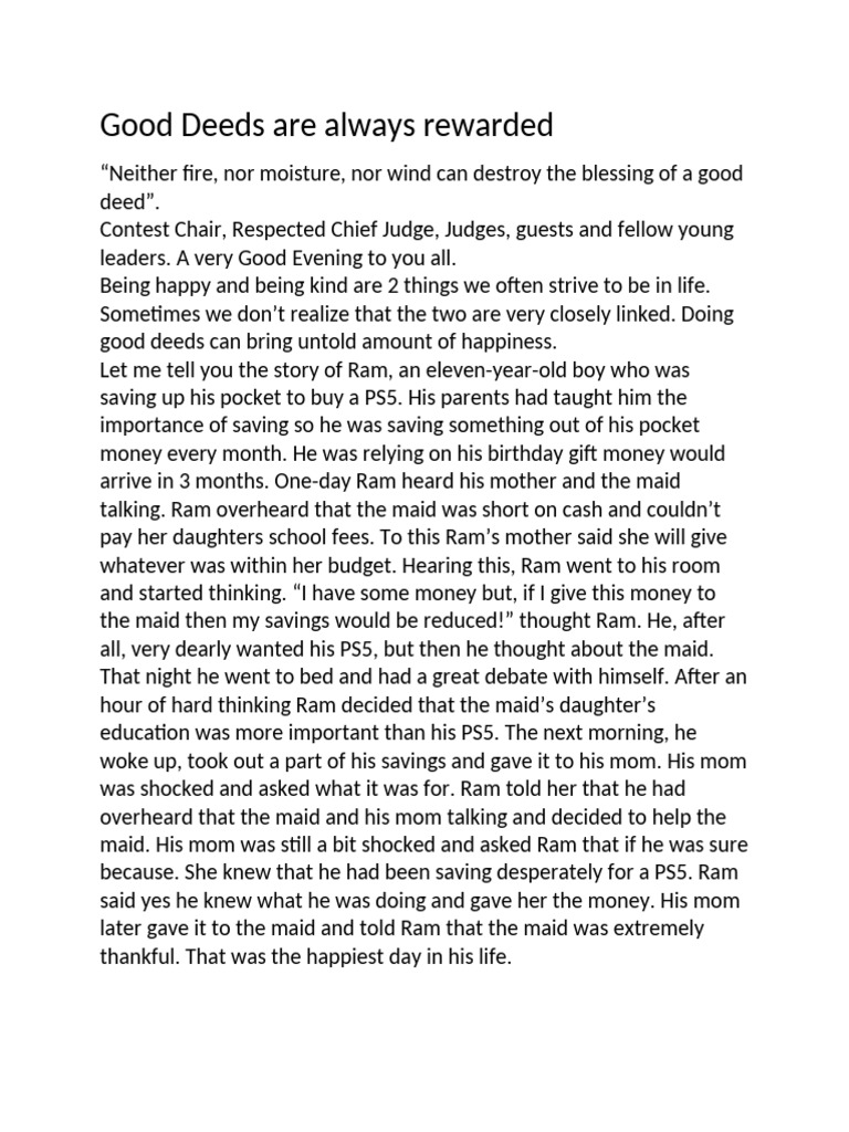 The Reward of Good Deeds | PDF