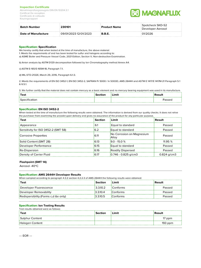 Spotcheck SKD S2 Developer Aerosol | PDF | Materials | Physical Sciences
