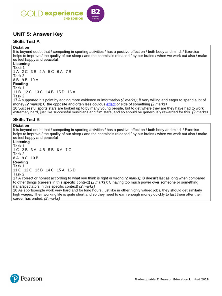Unit 5 Skills Test Answer Key | PDF