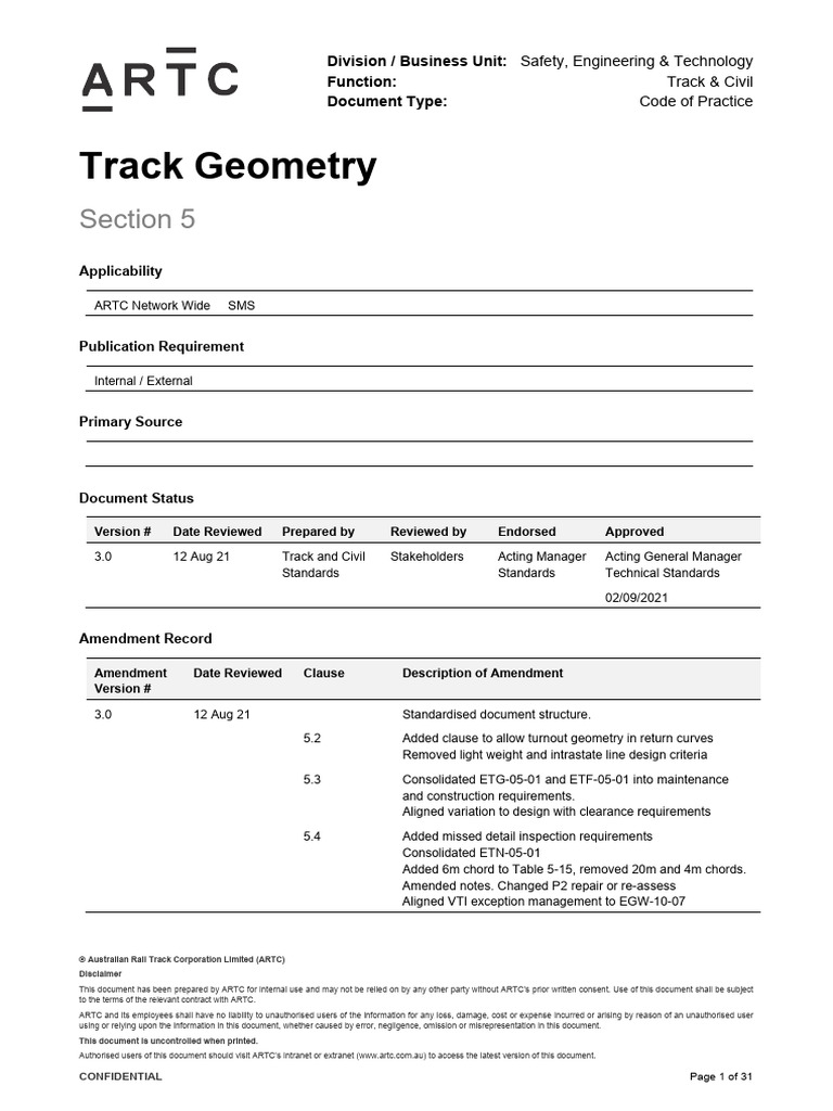 ARTC Track Geometry Code Guide | PDF | Rail Infrastructure