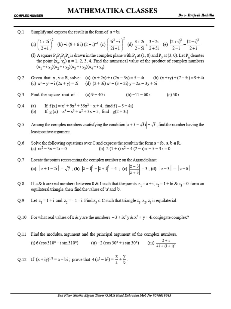 Complex Number Problems and Solutions | PDF | Euclid | Numbers