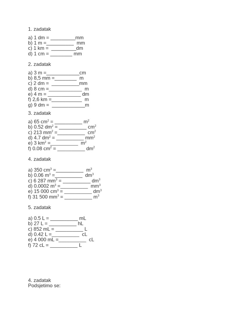Mjerne Jedinice Listić 2 | PDF