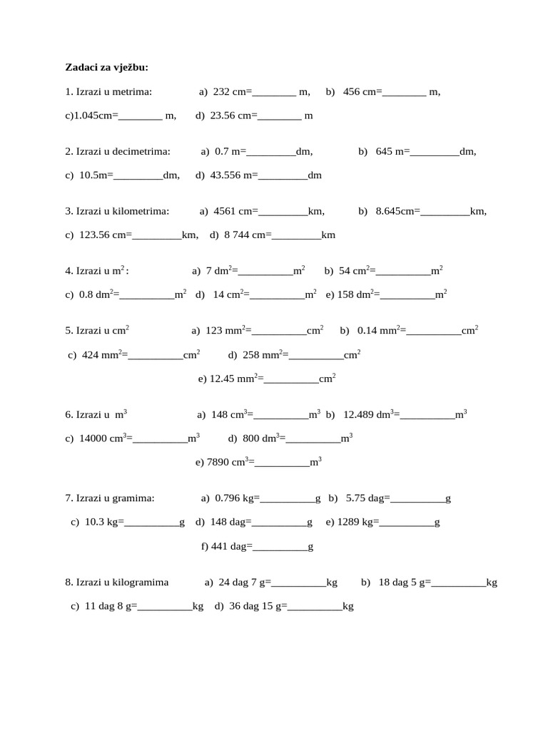 Mjerne Jedinice Listić | PDF