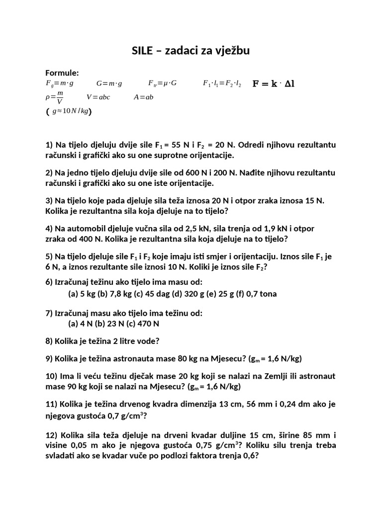 Zadaci Za Vjezbu Sile | PDF