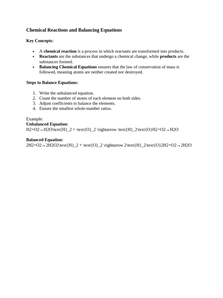 Chemical Reactions and Balancing Equations | PDF
