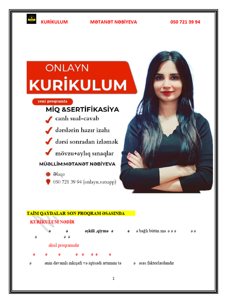 KURİKULUM SUAL CAVAB VƏSAİTMƏTANƏT NƏBİYEVA | PDF