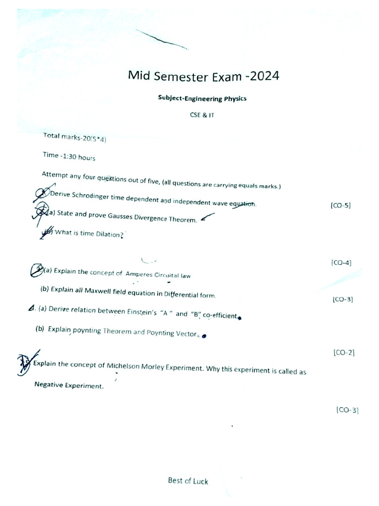 Physics Mid Sem PYQ 2024 | PDF