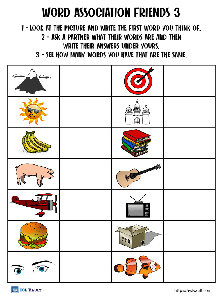 Picture Word Association Worksheet 1 | PDF