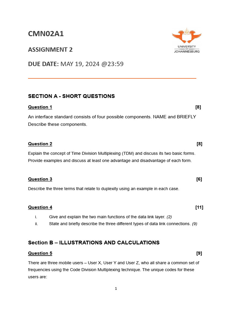 Telecommunications Assignment Guide | PDF | Multiplexing | Information