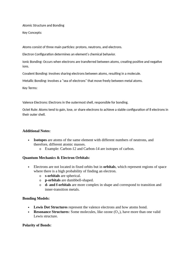 Understanding Atomic Structure and Bonding | PDF