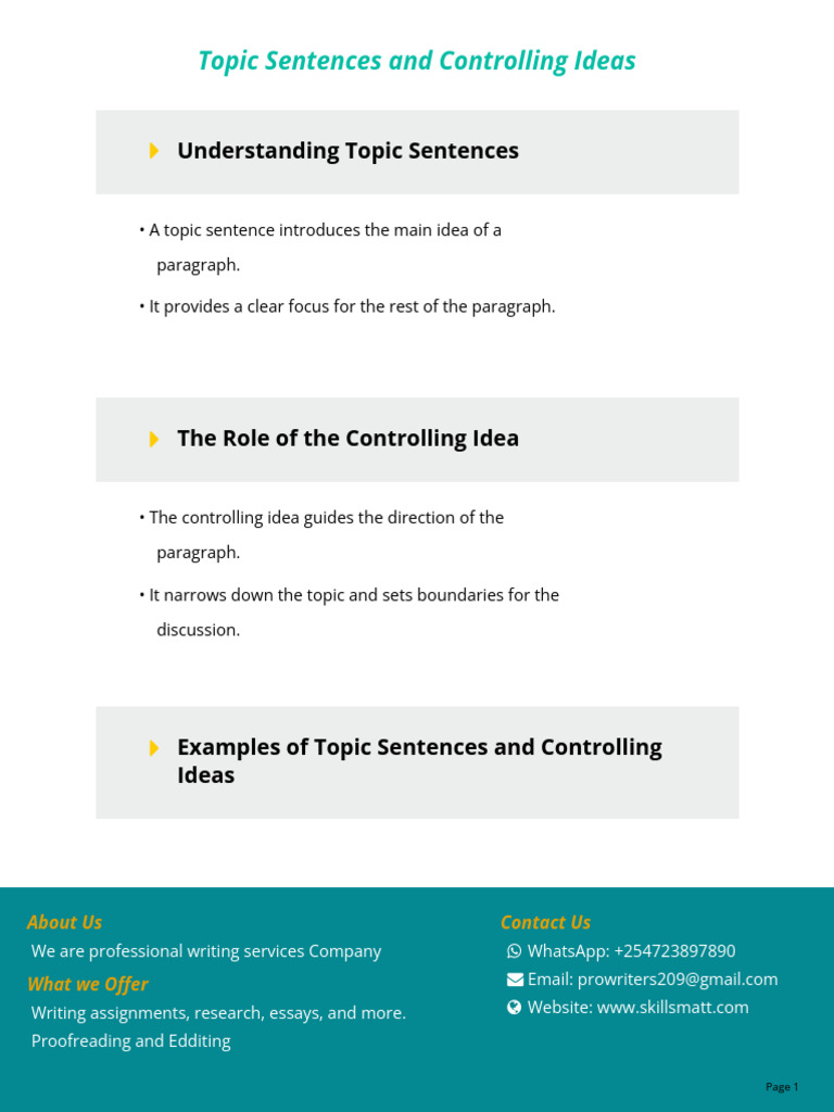 Topic Sentences and Controlling Ideas | PDF
